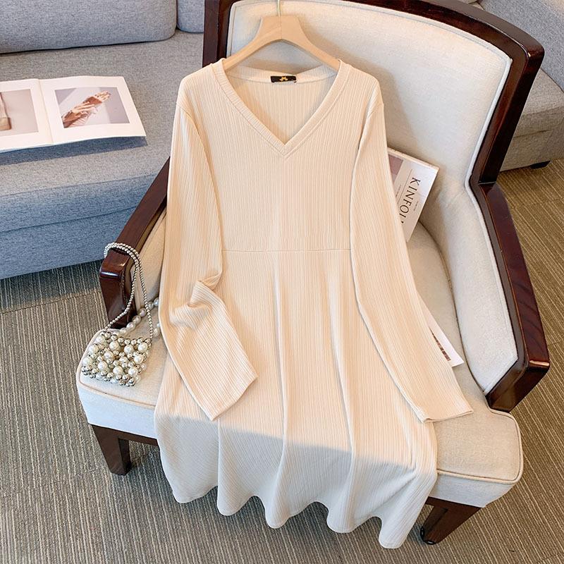 Весенне-осеннее женское платье размера плюс с v-образным вырезом и ...