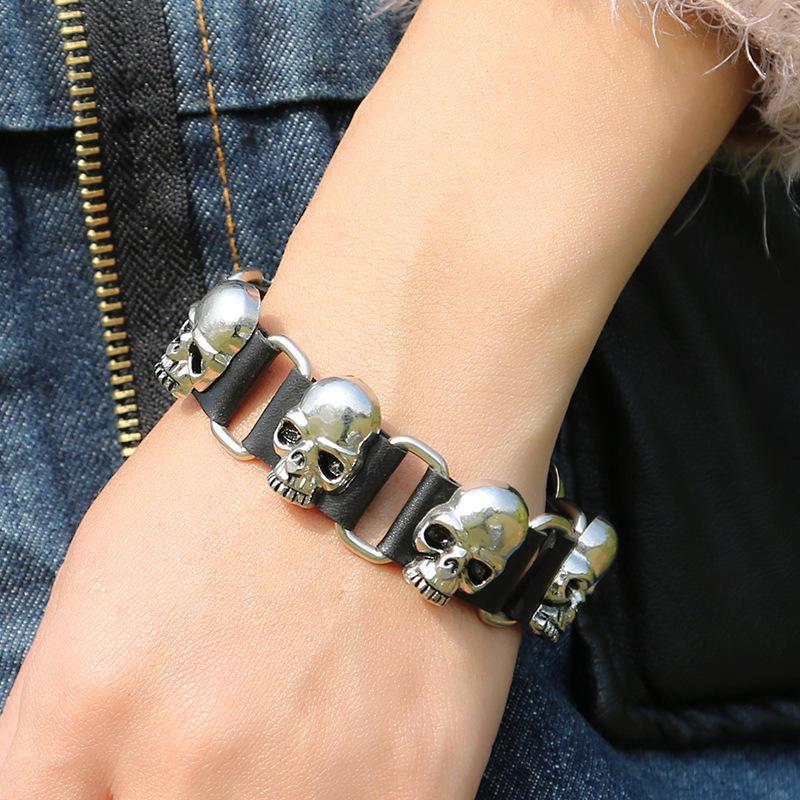Practical Leather Punk Bracelet Rivet Skull Women's Cross Men Alloy ...