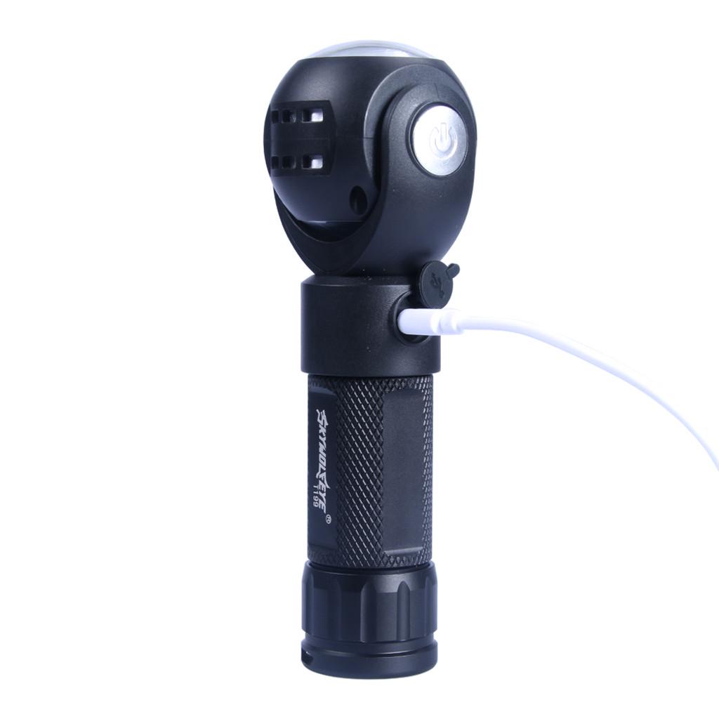 Torch USB Charge Tail With Magnet Practical 360° Rotating Flashlight T6 ...