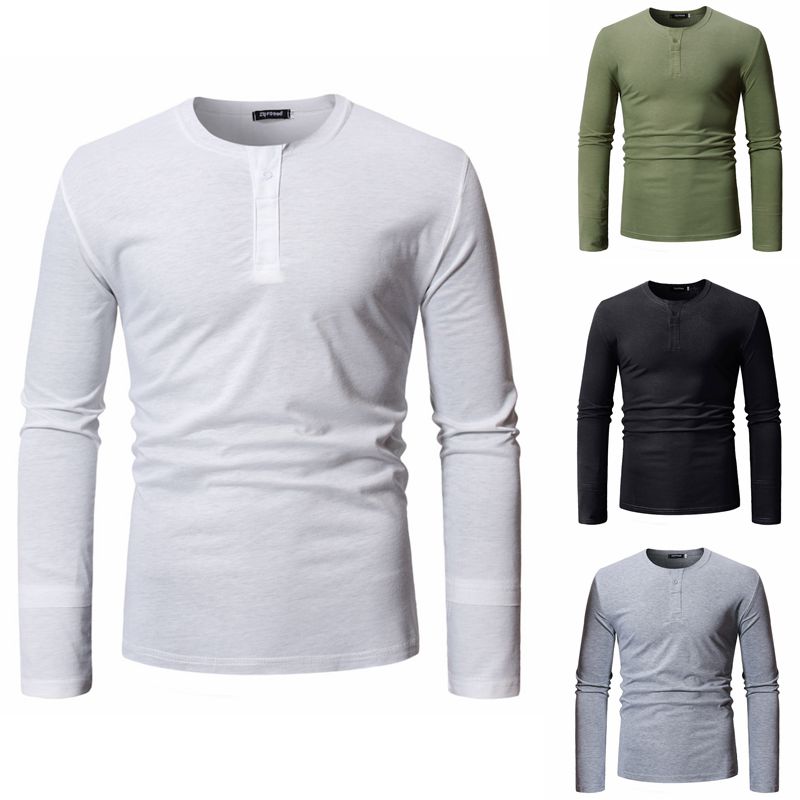 Men's Fashion Solid Color Henley Shirt Casual Loose Autumn Long Sleeve ...