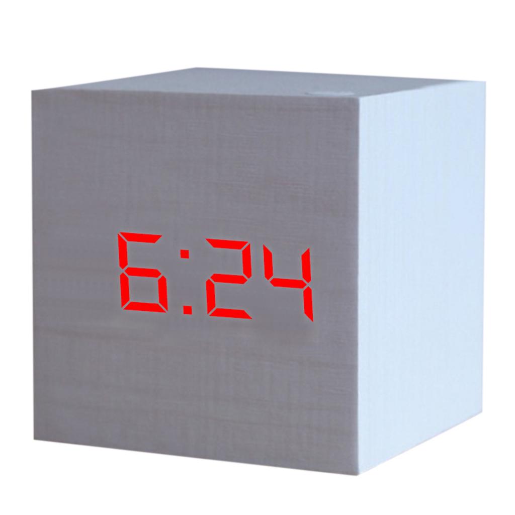 Buy Cube wooden LED Alarm Clock Temperature Sounds Control electronic ...
