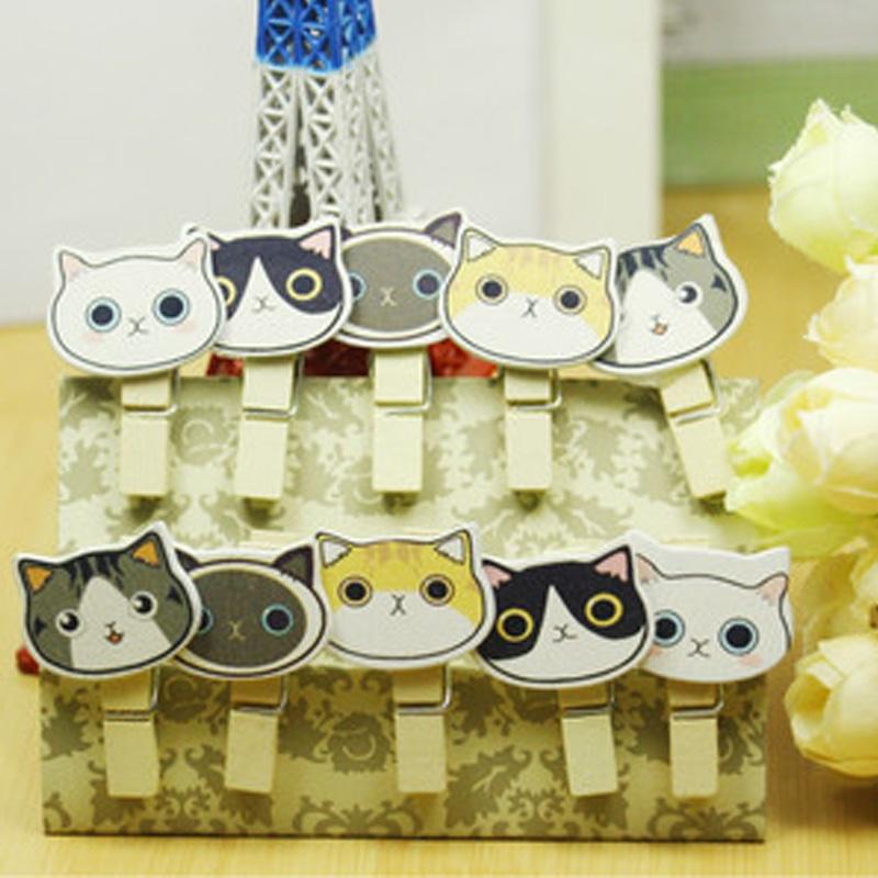 Buy Cute Kitten Creative Wooden Clip Paper Clothespin Craft Clips Party ...