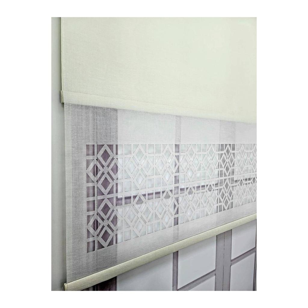 Cheap Roller Blinds for Windows Double Mechanism Linen Fabric Laser Cut ...