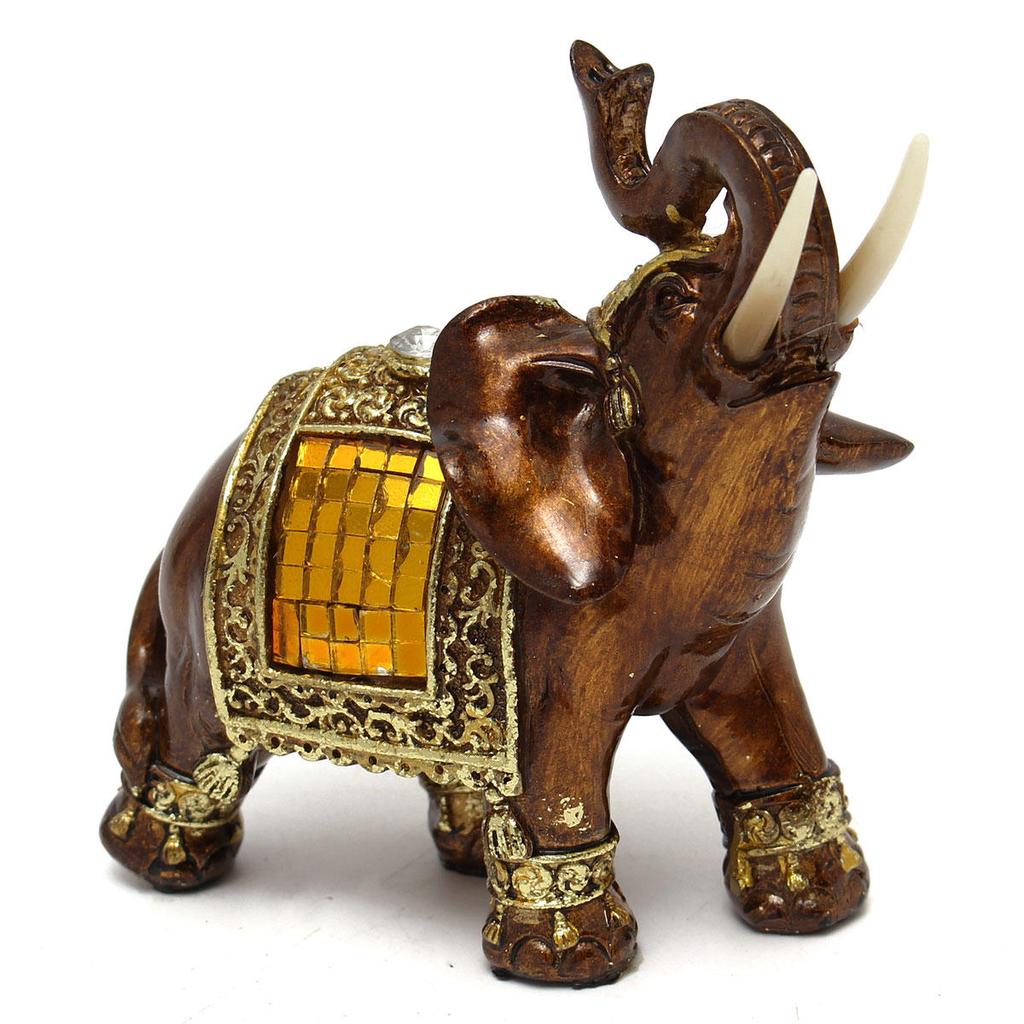 Ornate Elephants Decor Mini Figures Elephant Golden Statue Resin Garden ...