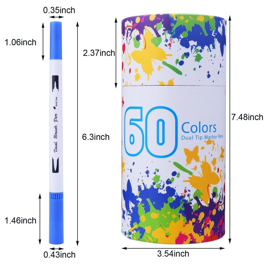 💰Kjøp 12PCS/60PCS Colors Dual Tip Brush Pens Art Markers 60 Assorted ...