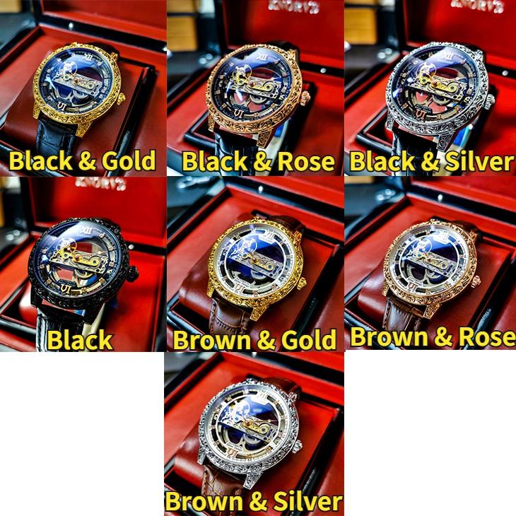 Buy AOKULASIC Carved Hollow Tourbillon Men's Watches Leather Band ...