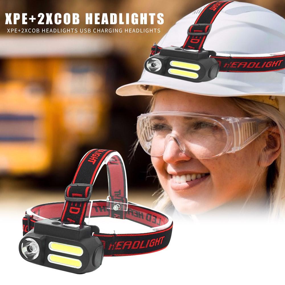 Buy LED Headlight 2x COB XPE Micro-USB Rechargeable Headlamp Flashlight ...