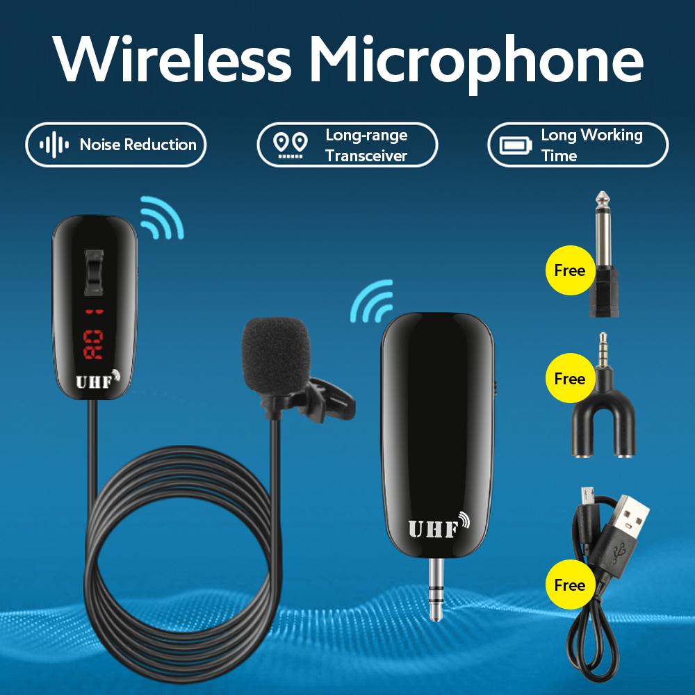 Wireless Microphone Uhf Clip-On Mic Omnidirectional Noise Canceling Mic ...