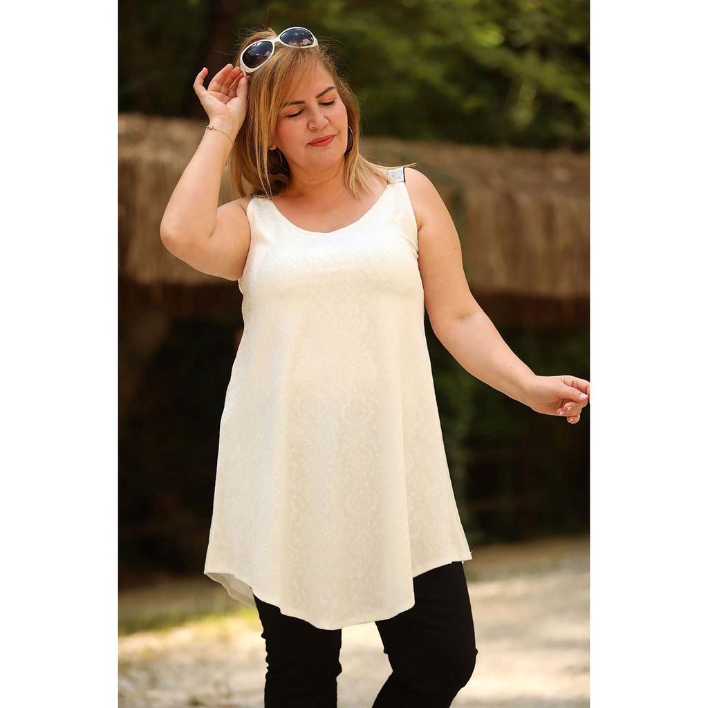 Buy Ecru Patterned Plus Size Velvet Tunic at affordable prices — free ...