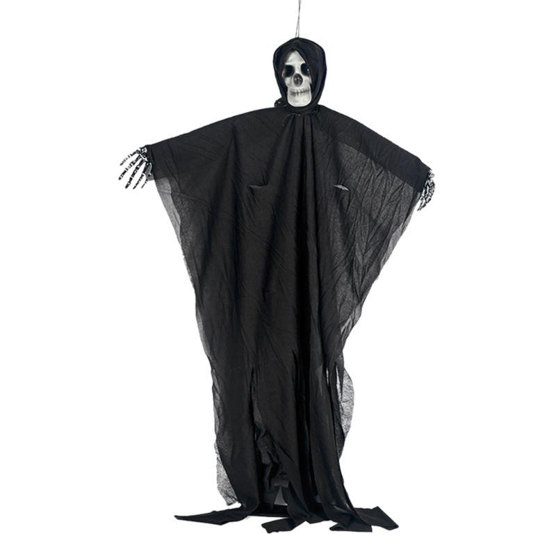 Buy Halloween Hanging Ghost Hooded Robe Realistic Skull Face Haunted ...