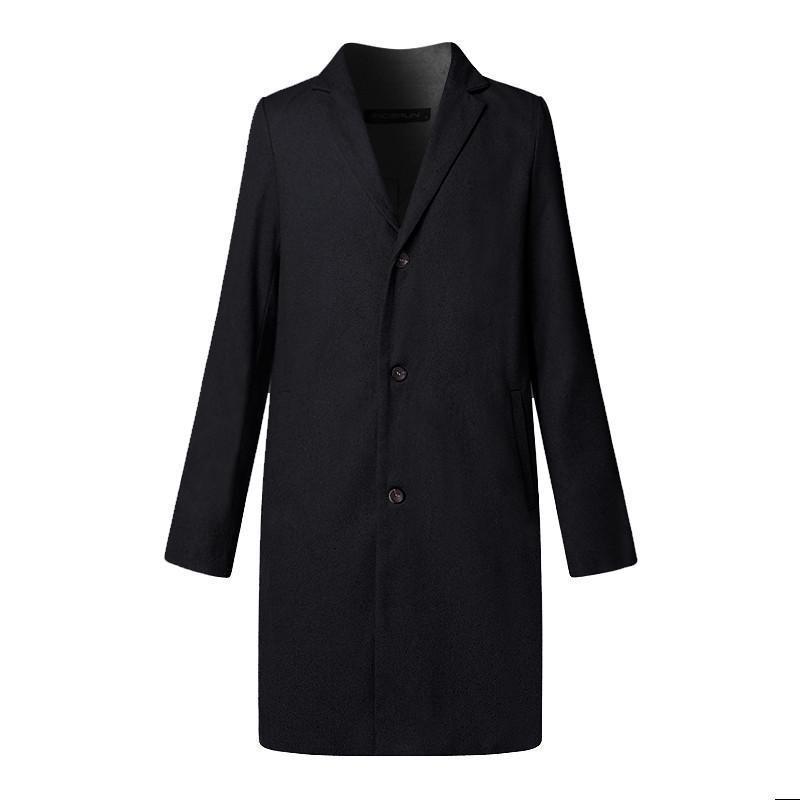 Cheap European Handsome Solid Color Simple Men Long Section Woolen Coat ...