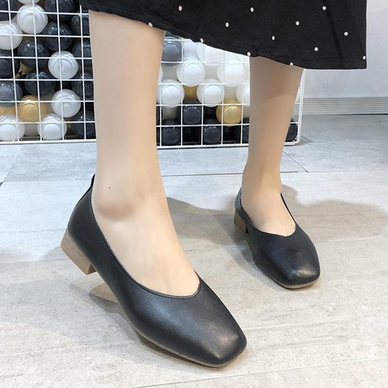 Buy Solid Color Square Heels Pumps Women Square Toe Slip-On Med Heel ...