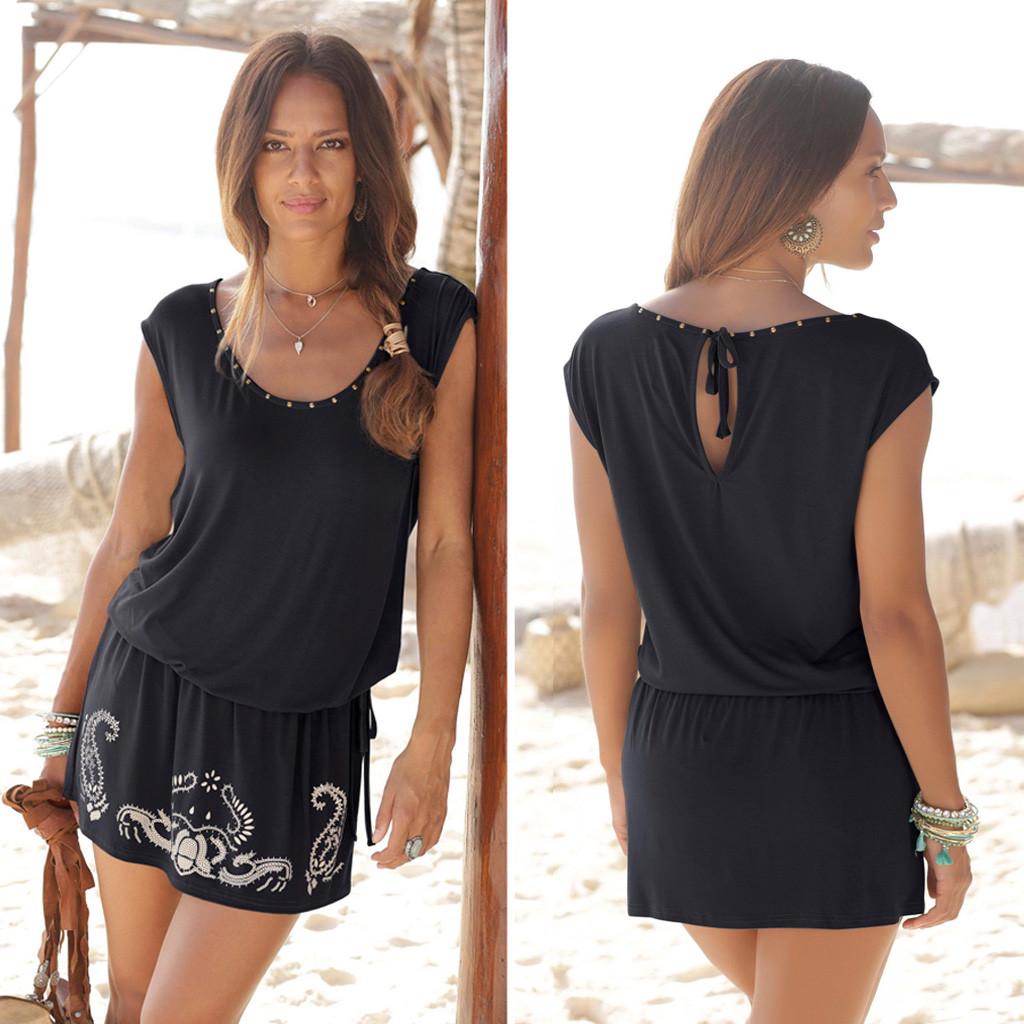 Buy Womens Fashion Casual Sleeveless Retro Print O Neck Beach Keyhole ...
