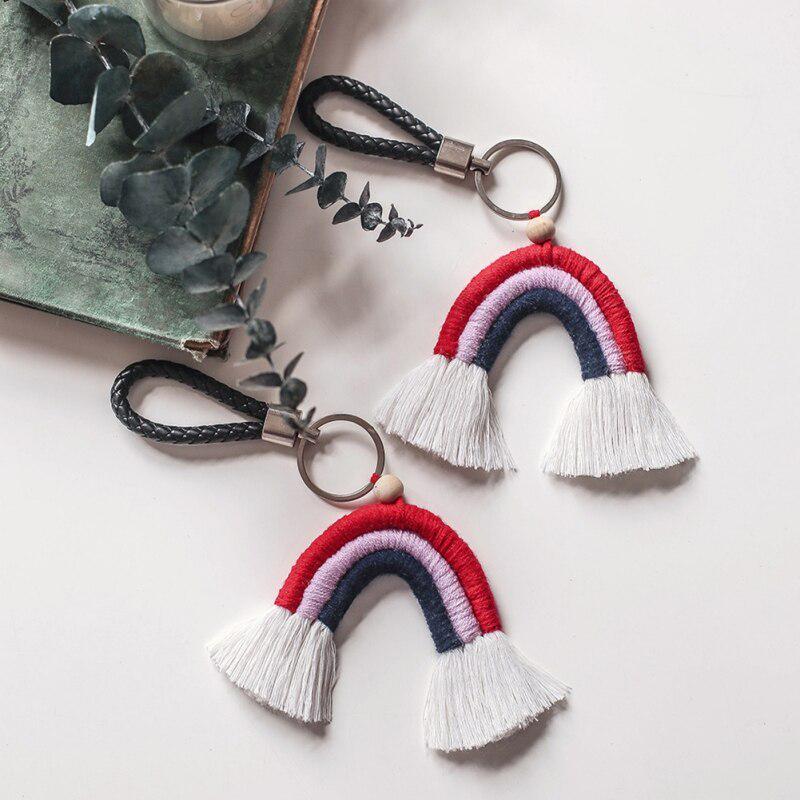 Buy Weaving Rainbow Keychains Women Boho Handmade Key Holder Keyring ...