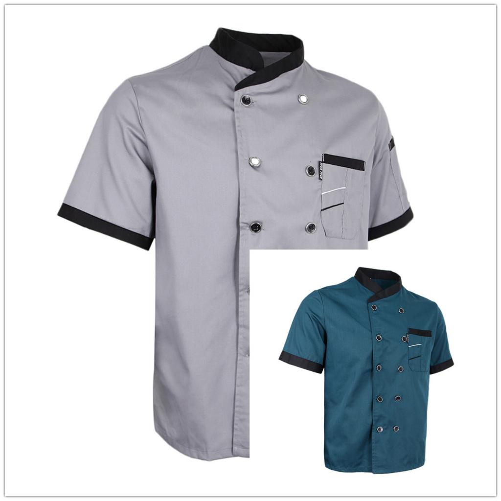 Cheap 2 Pieces Chef Jacket Uniform Short Sleeve Kitchen Apparel Cook ...