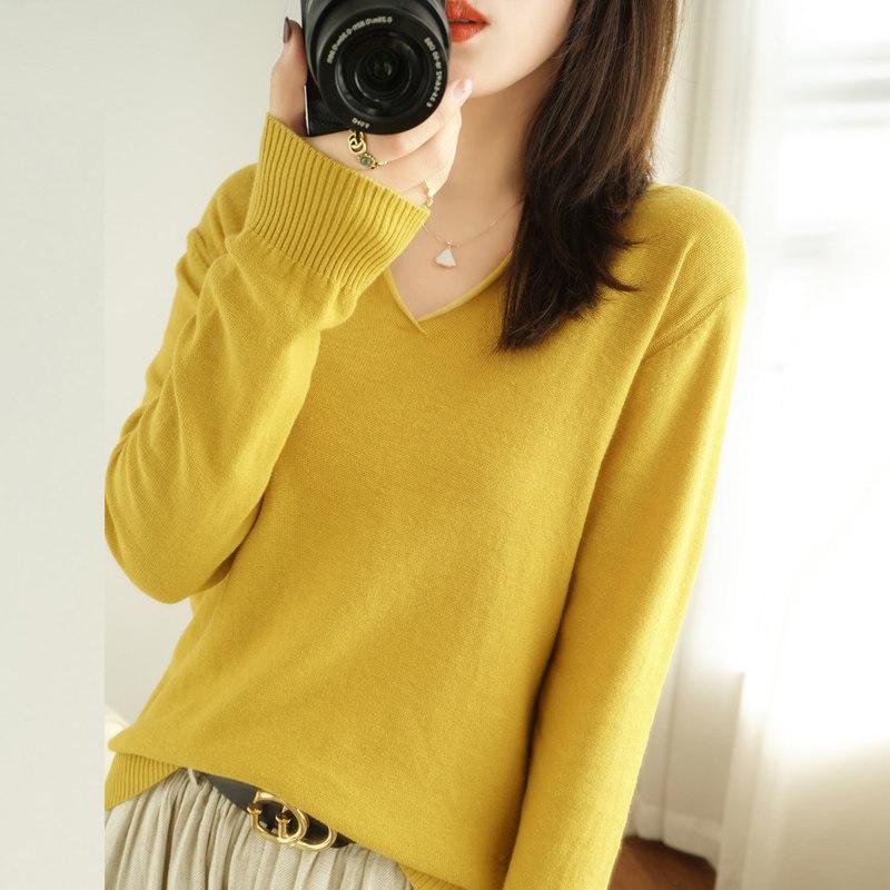 Female Round Neck Bottom Sweater Loose Long Sleeve Sweater Solid Color ...