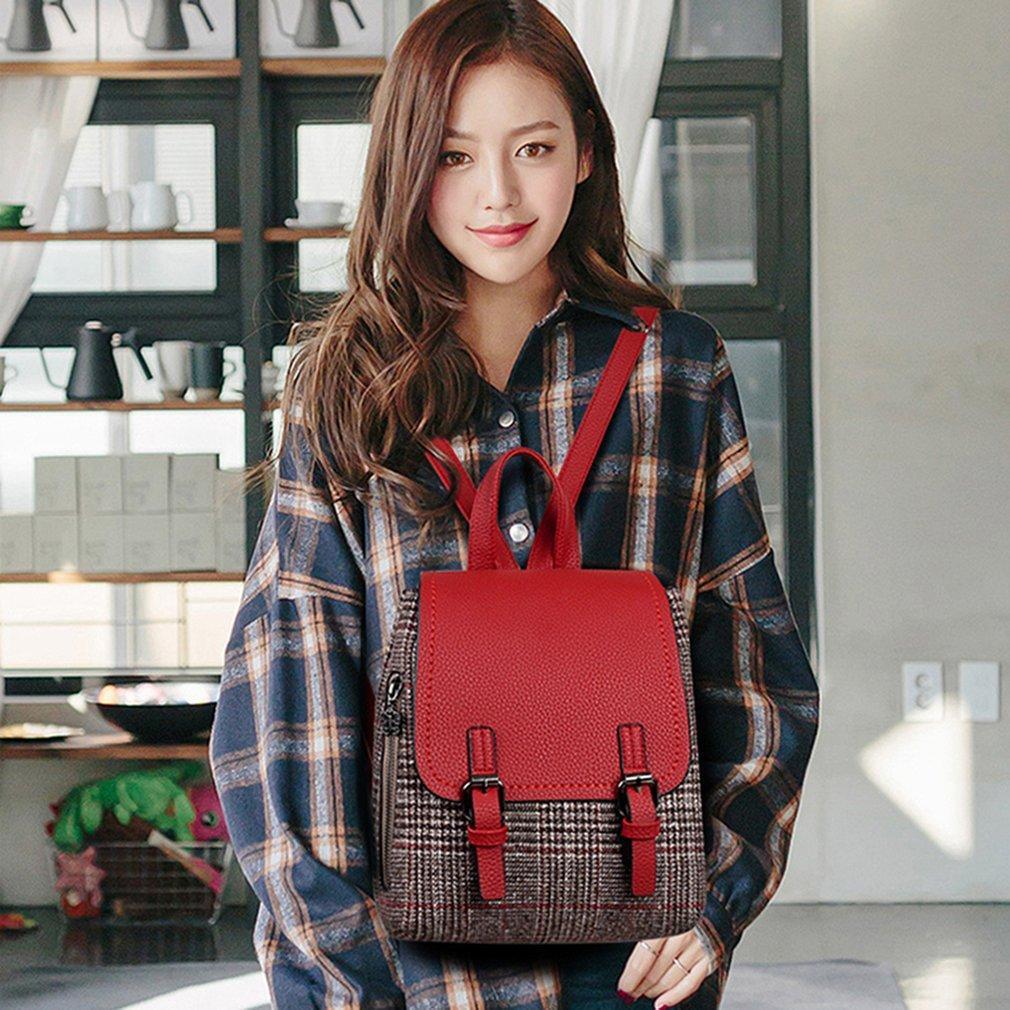 Buy Fashion Plaid Lady Backpack PU Patchwork Students Bag Handheld ...