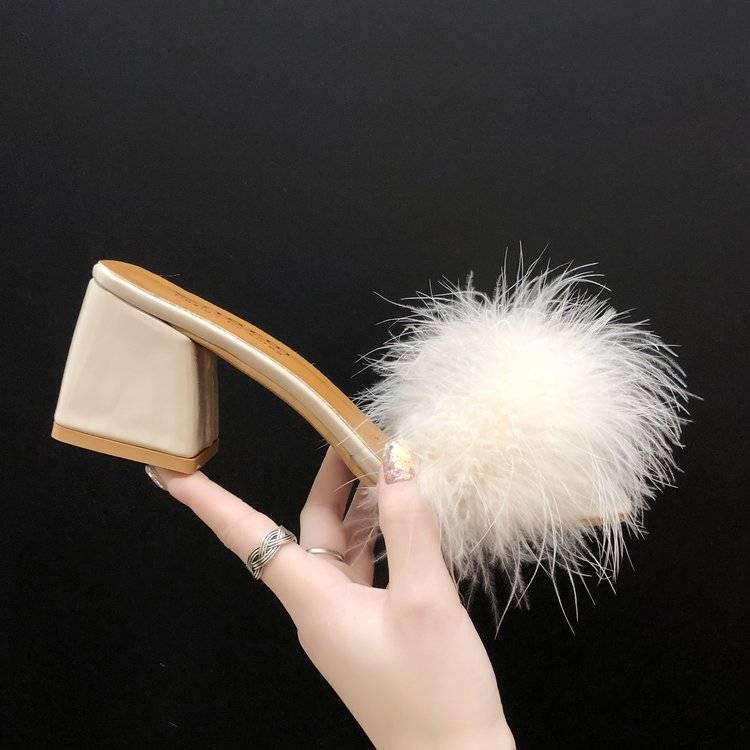 Buy Fur Slippers Women Fluffy Sliders Comfort Summer High-heeled ...