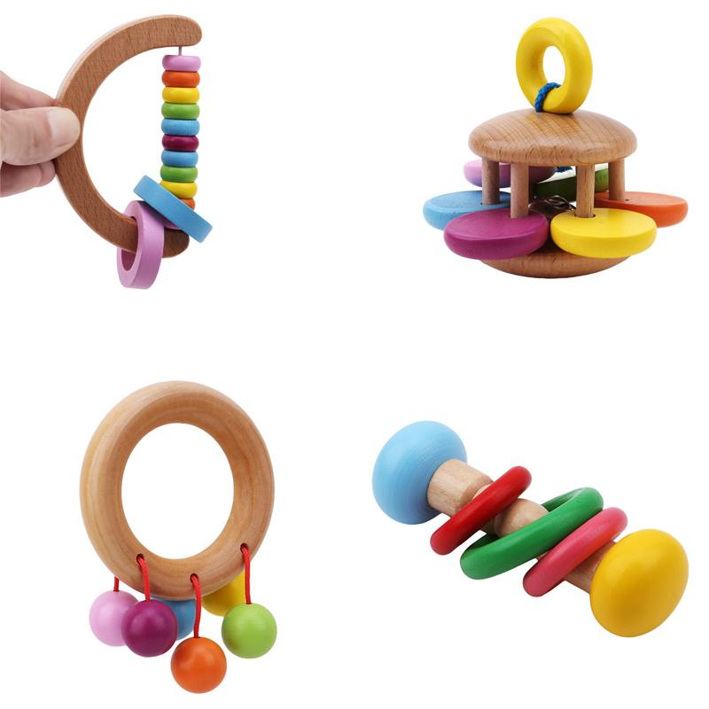 Buy 1pcs Kid Baby Toys Handbell Musical Educational Wooden Bell Rattle ...