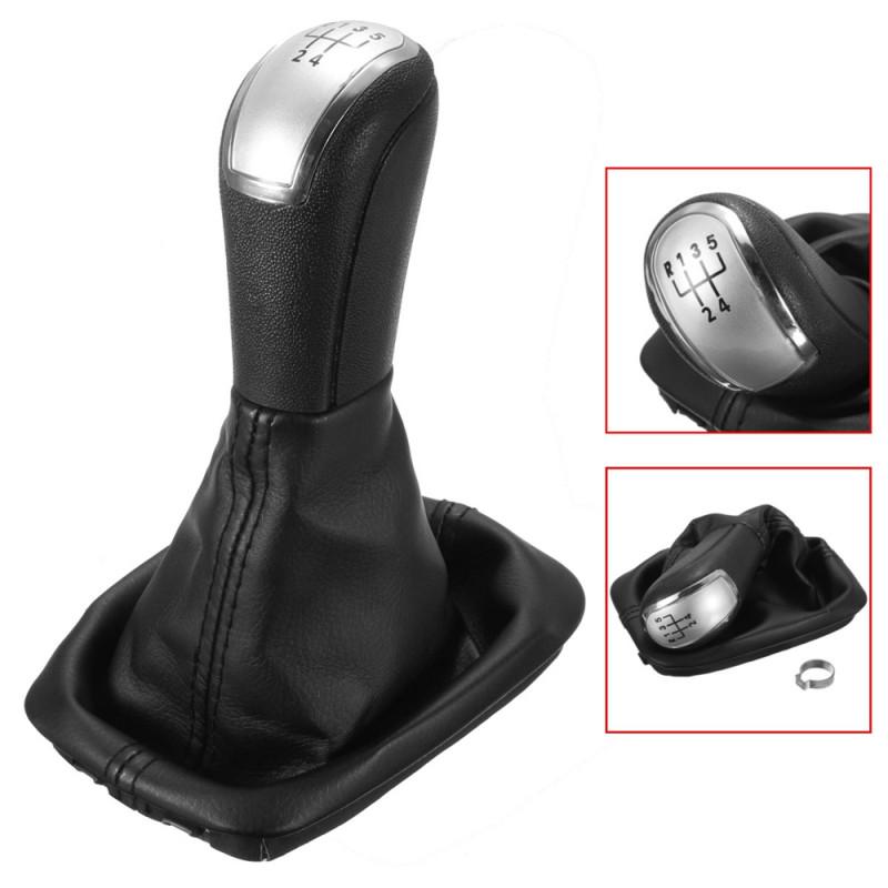 Buy Black Leather 5 Speed Gear Stick Shift Knob + Gaiter + Frame at ...