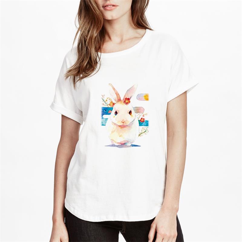 Rabbit Women's Printed T Shirt Basic Tops Girl's Funny Tee uygun ...