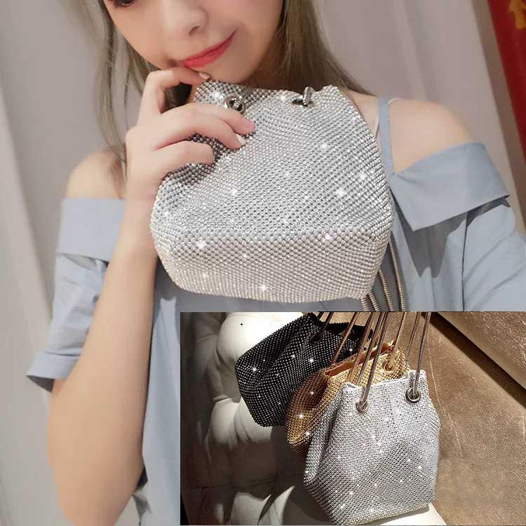 Buy Women Rhinestone Bucket Bag Super-Flash Diamond Banquet Evening Bag ...