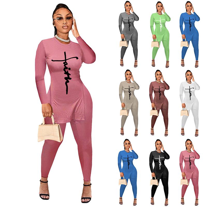 Cheap Women's 2 Piece Outfit Sets Letters Print Casual Long Sleeve T ...