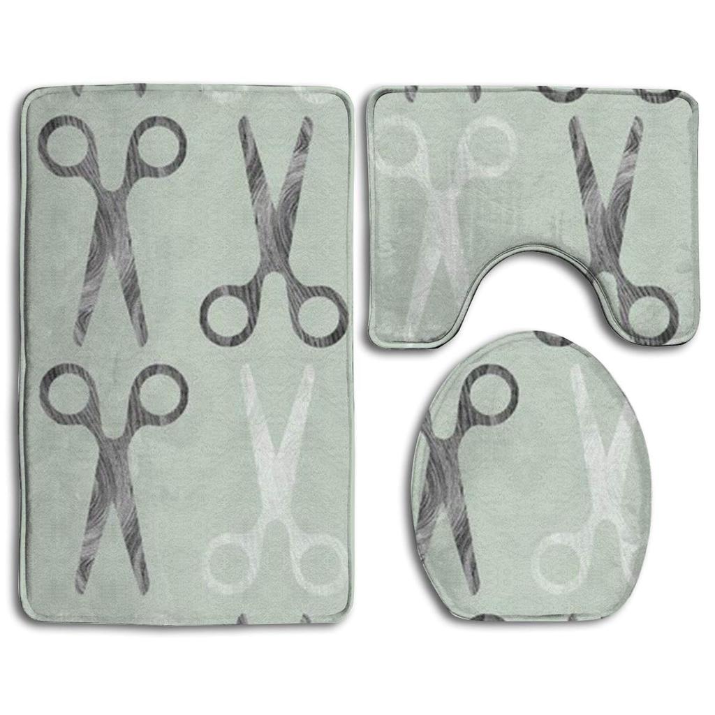 Buy Scissors 3 Piece Bathroom Rugs Set Bath Rug Contour Mat and Toilet ...