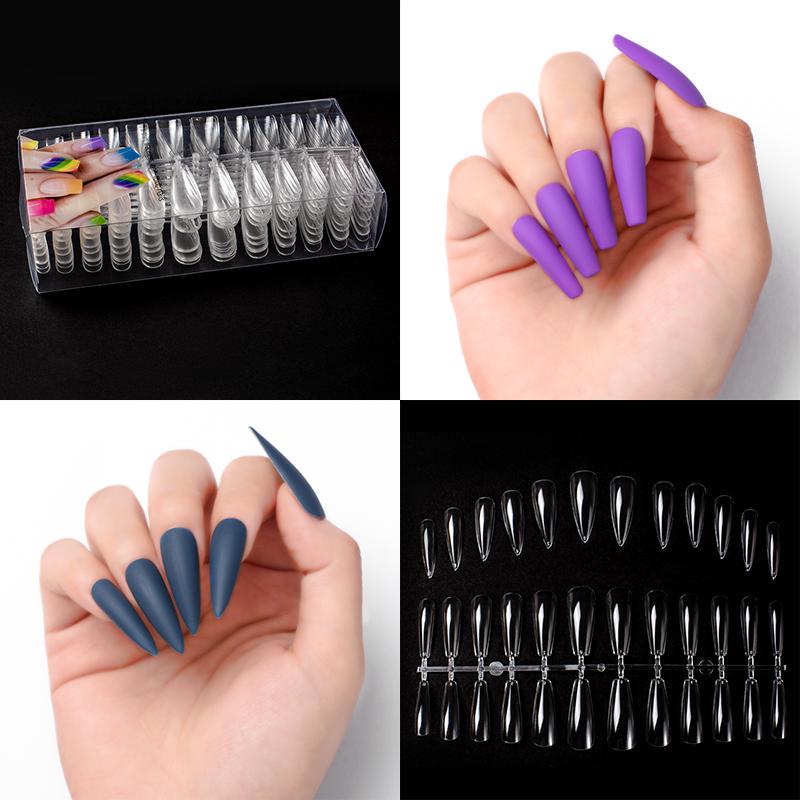 Buy 240pcs/Box Transparent Natural False Nails Art Tips Flat Shape Full ...