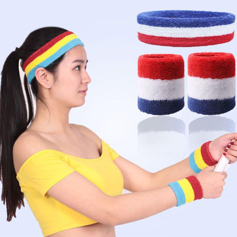 Buy 3Pcs Unisex Sweatbands Set Rainbow Colorful Striped Sport Headband ...