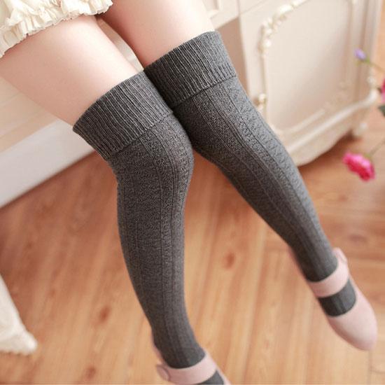 Buy Women Knitted Long Sock Winter Thigh-hight Warm Cotton Sock at ...