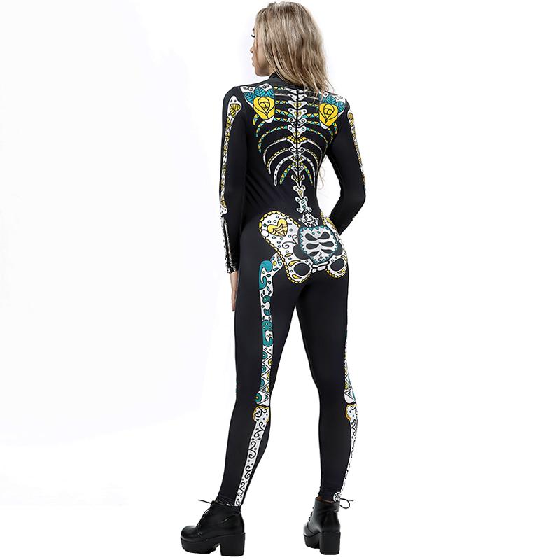 Fashion Women Autumn Halloween Bodysuit Skeleton Print Turtleneck Long ...
