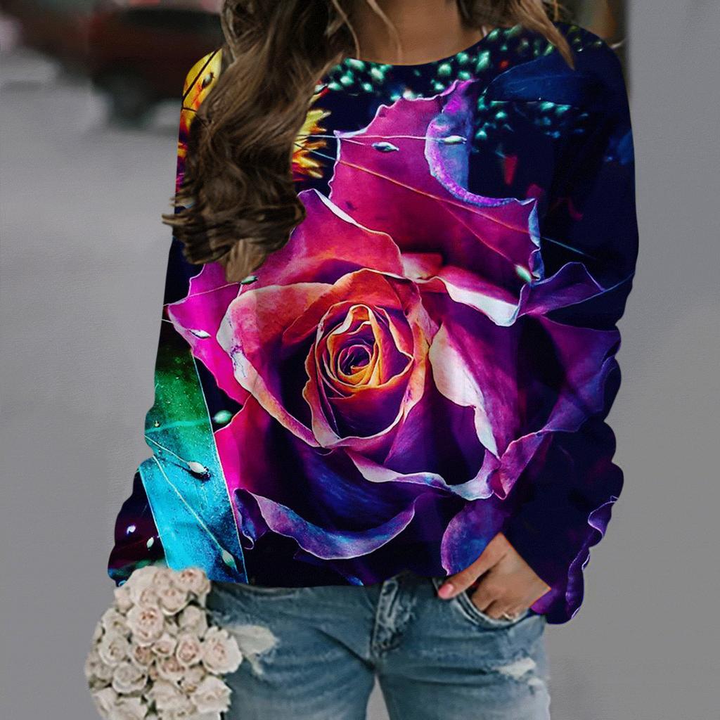 Buy Women's Pullover Fashion Colorful Pattern Printed Crewneck Long ...
