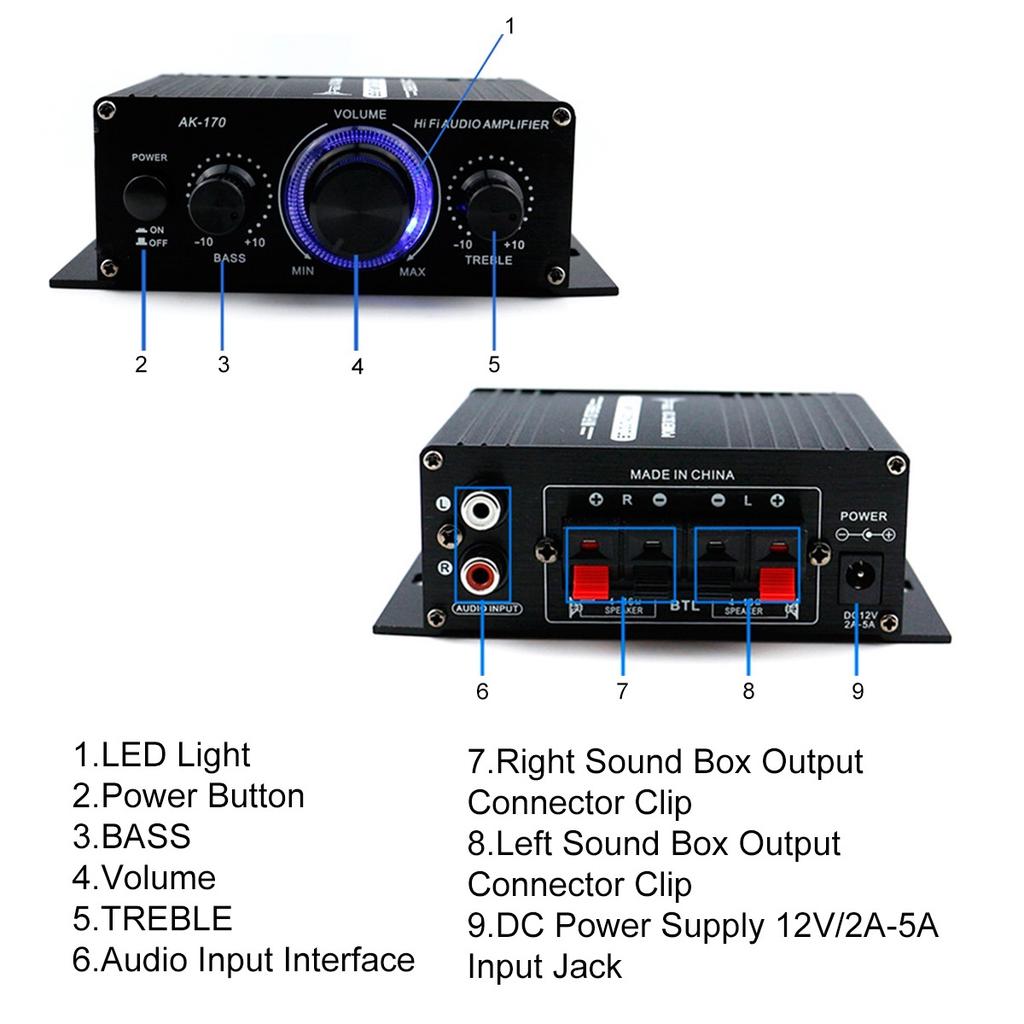 Mini stereo amplifier with subwoofer output chart