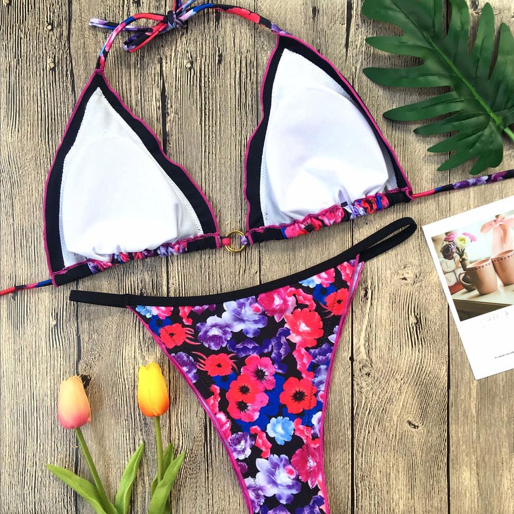 Buy Women Print Padded Bra Beach Bikini Set Sexy Swimwear Swimsuit at ...