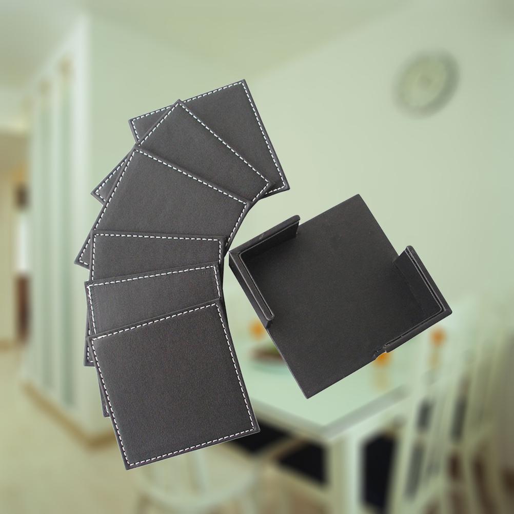 Buy 6PCS Heat-Resistant PU Leather Square Dining Mats Coasters Table ...