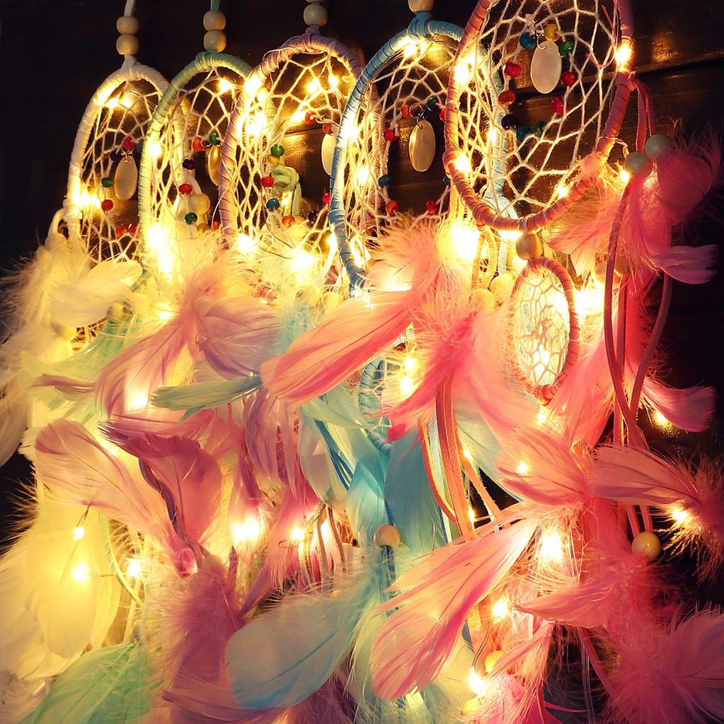 Buy Handmade LED Light Dream Catcher Feather Circular Christmas Home ...