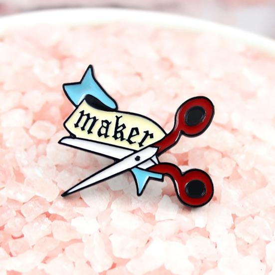 Scissors Ribbon Letters Enamel Brooch Pin Badge Hat Jeans Collar ...