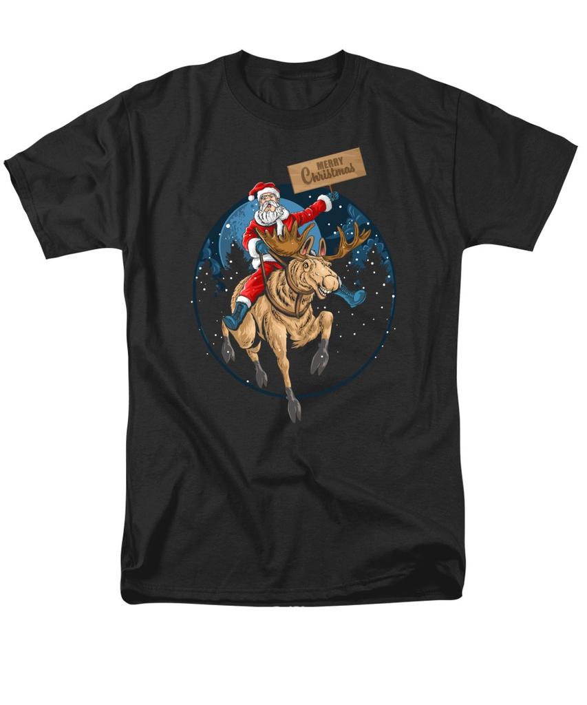 Buy Men Premium Cotton santa riding reindeer Print Tees Funny Harajuku ...