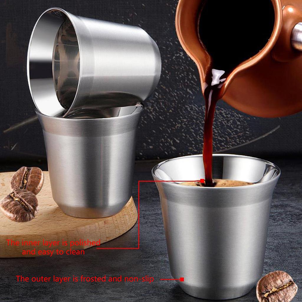 Buy Double Wall Stainless Steel Coffee Cup 86ml Mini Wine Mug Espresso ...