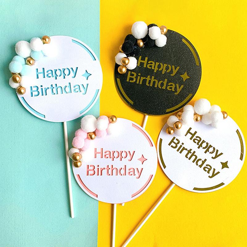 Buy Happy Birthday Cake Topper Paper Cupcake Topper Insert With Fur ...