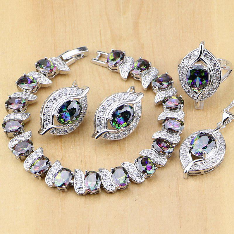 Buy Mystic Rainbow Stone Silver Color Jewelry Sets For Women ...