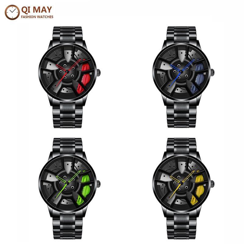 Buy Fashion Car Wheel Watches Luxury Stainless Steel Waterproof Watch Men Sports Wheel Hub ...