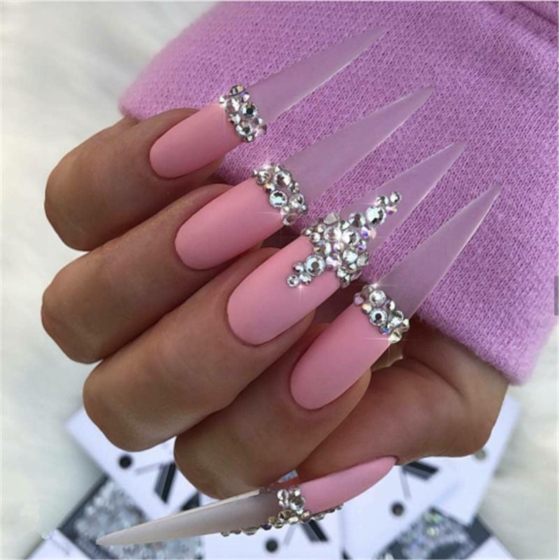 Buy 100Pcs/set Nail Art Clear Oval Sharp End Stiletto Long Nails Tips ...