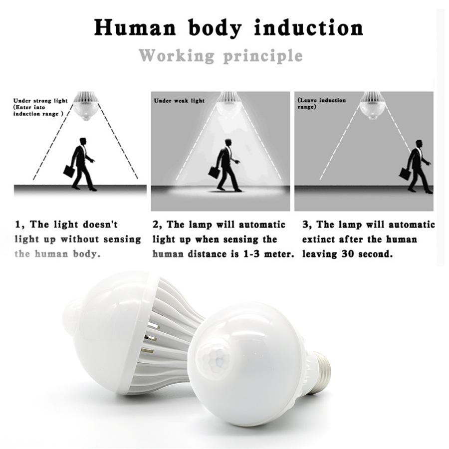 💰Kjøp Human Body Induction Bulb 85-265V 5W 7W 9W White Light Home ...