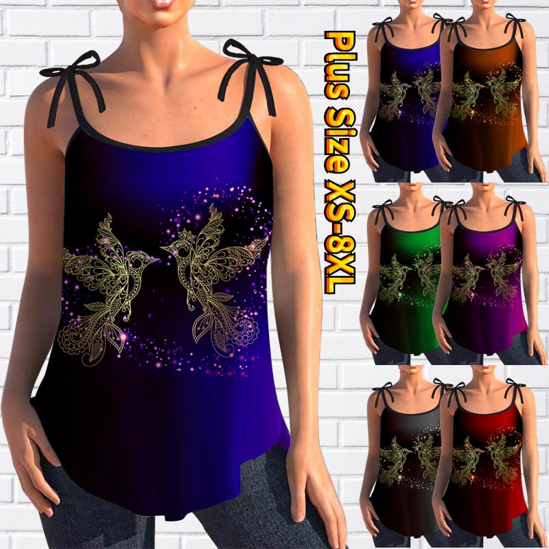 Fashion Summer Pair of Magpies Print Sleeveless Off Shoulder Spaghetti ...