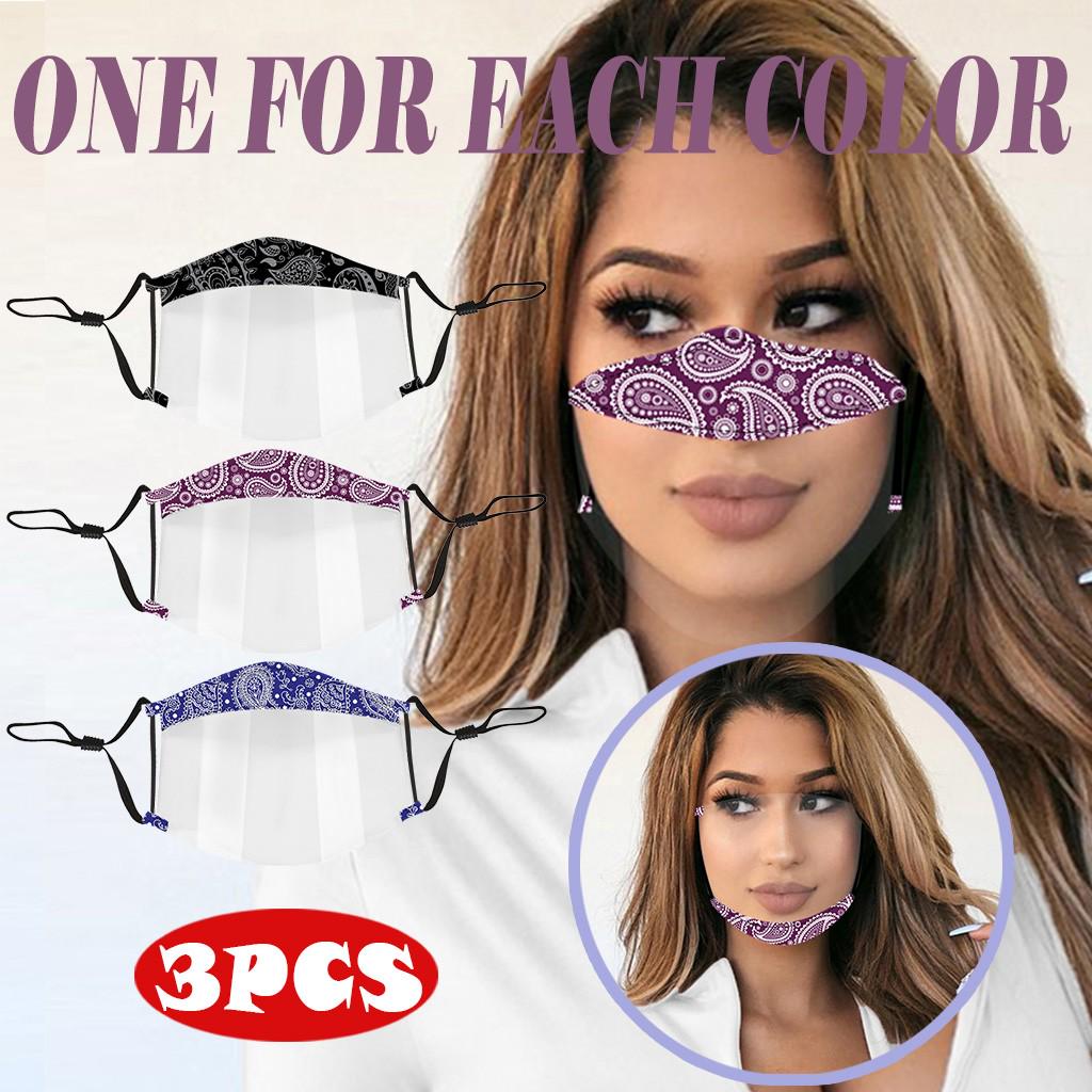 Buy [777] 3PCS Cashew Flowers Prints Mask With Clear Shield Visible ...