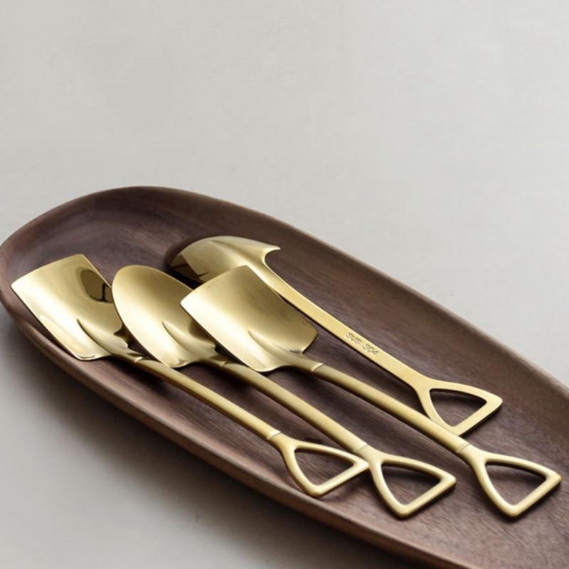 Buy Golden Stainless Steel Spoon Creative Shovel Spade Shape Spoon ...
