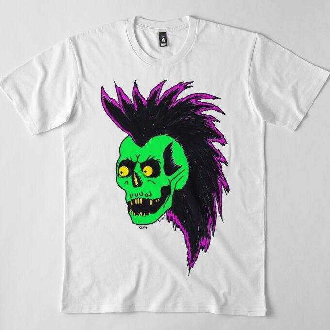 Buy Men Premium Cotton T-Shirt GREEN PUNK SKULL Art Print Tees Funny ...