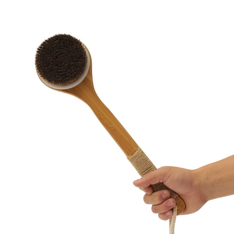 With Exfoliator Shower Long Wood Scrubber Body Handle Bath Spa Back ...